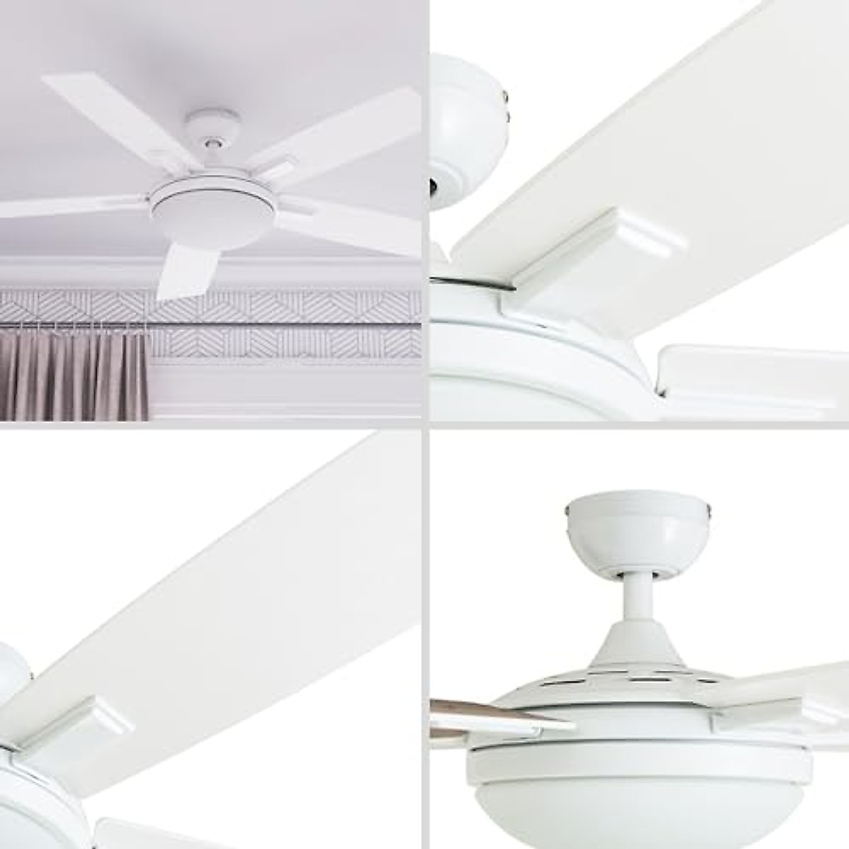 Prominence Home Emporia, 52 Inch Contemporary Indoor LED Ceiling Fan with Light, Remote Control, Dual Mounting Options, Dual Finish Blades, Reversible Motor - 51021-01 (Bright White)