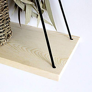 Misaso 2Pcs Floating Shelves Wood Shelves Cotton Rope Shelves for Living Room Bedroom Bathroom Kitchen (Brown)