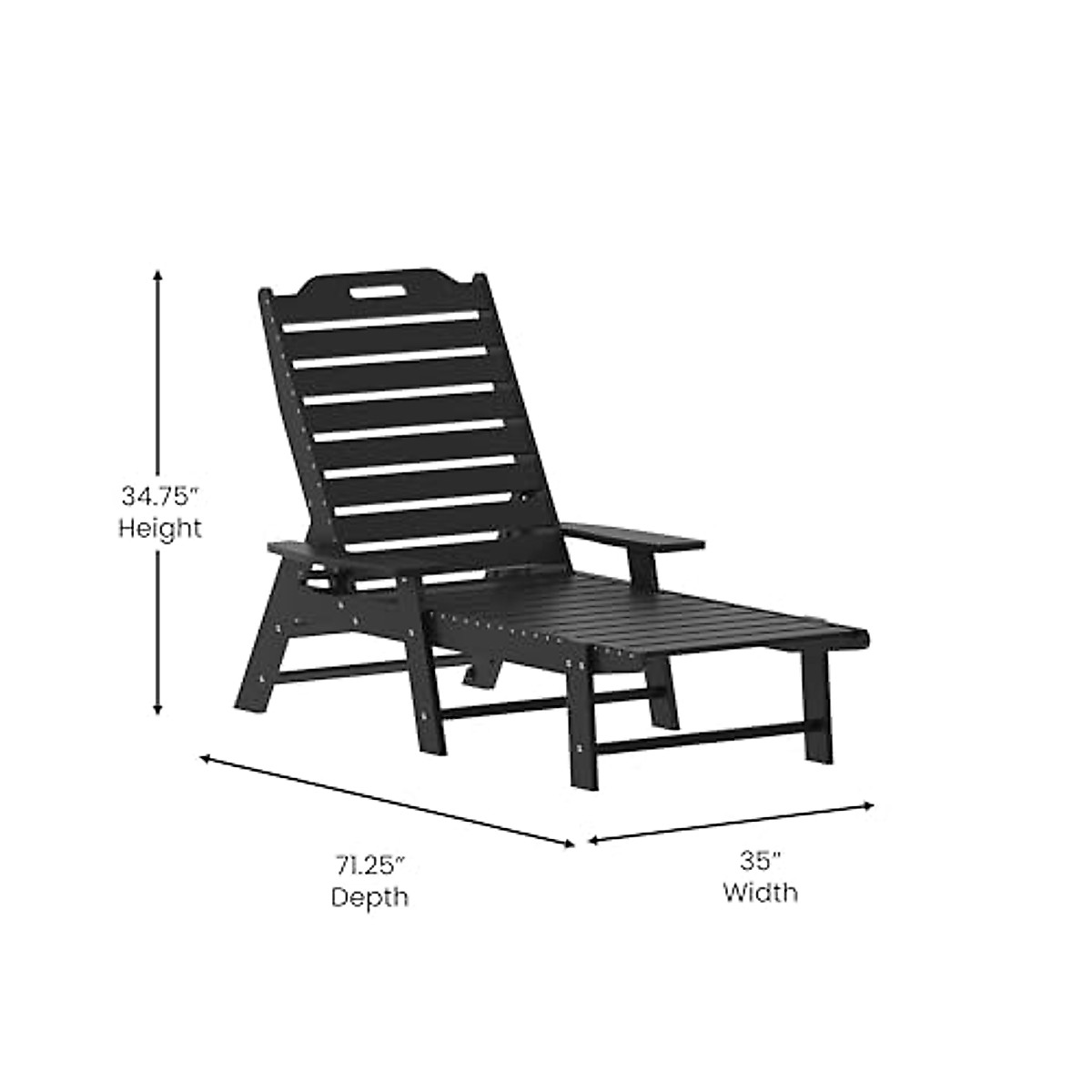 Flash Furniture Monterey Adjustable Adirondack Lounger with Cup Holder- All-Weather Indoor/Outdoor HDPE Lounge Chair, Black