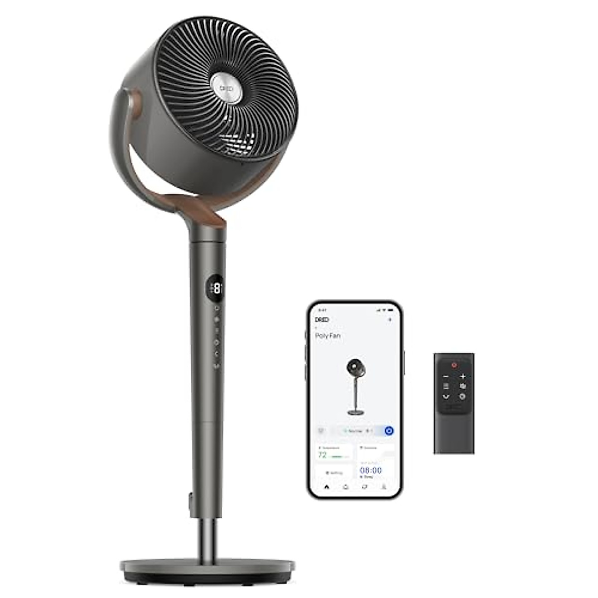 Dreo Smart Fan for Bedroom, 120° Oscillating Standing Fan, DC Motor, Quiet Pedestal Fans, 8 Speeds, 6 modes, 23dB Low Noise, Floor Fan for Whole Room, 35-40'' Adjustable Height, with Wi-Fi/Voice