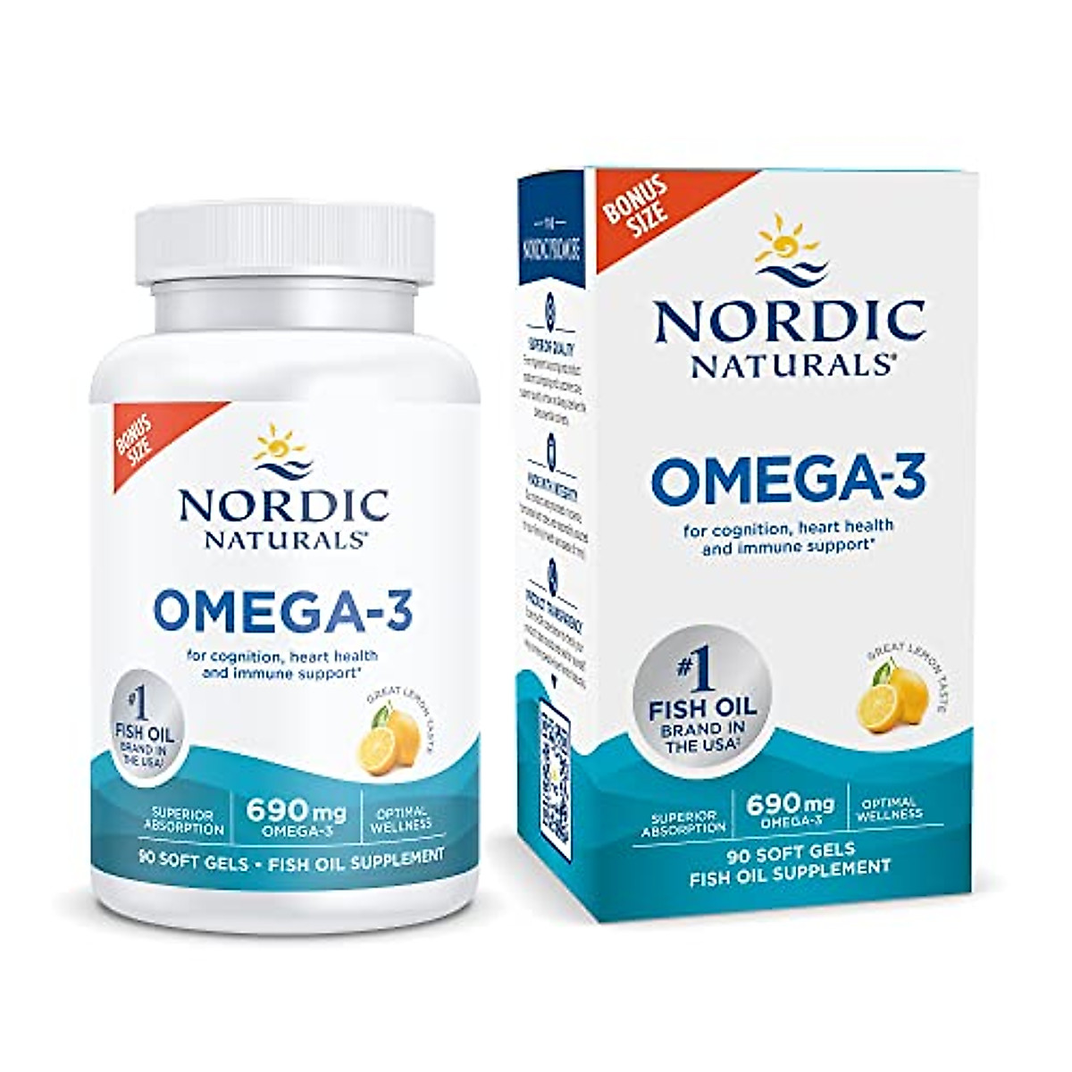 Nordic Naturals Omega-3, Lemon Flavor - 90 Soft Gels - 690 mg Omega-3 - Fish Oil - EPA & DHA - Immune Support, Brain & Heart Health, Optimal Wellness - Non-GMO - 45 Servings