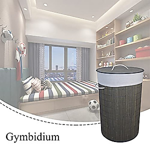 Gymbidium Foldable Durable Bamboo Laundry Basket Hamper with 2 Removable Liner bags, Bedroom (Round, Grey)