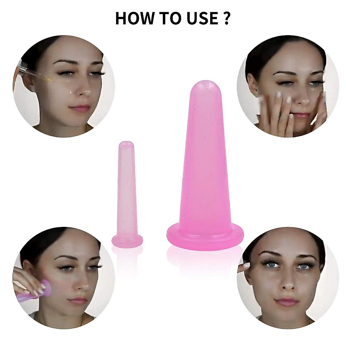 KRISMYA 4 Pcs Facial Cupping Set,Natural Silicone Facial Massage Cup for Body,Face,Neck,Back,Eye Massage,Vacuum Tank,Perfect for Body,Facial Care,Anti-Aging Beauty Tool(2 Small&2 Large, Pink)