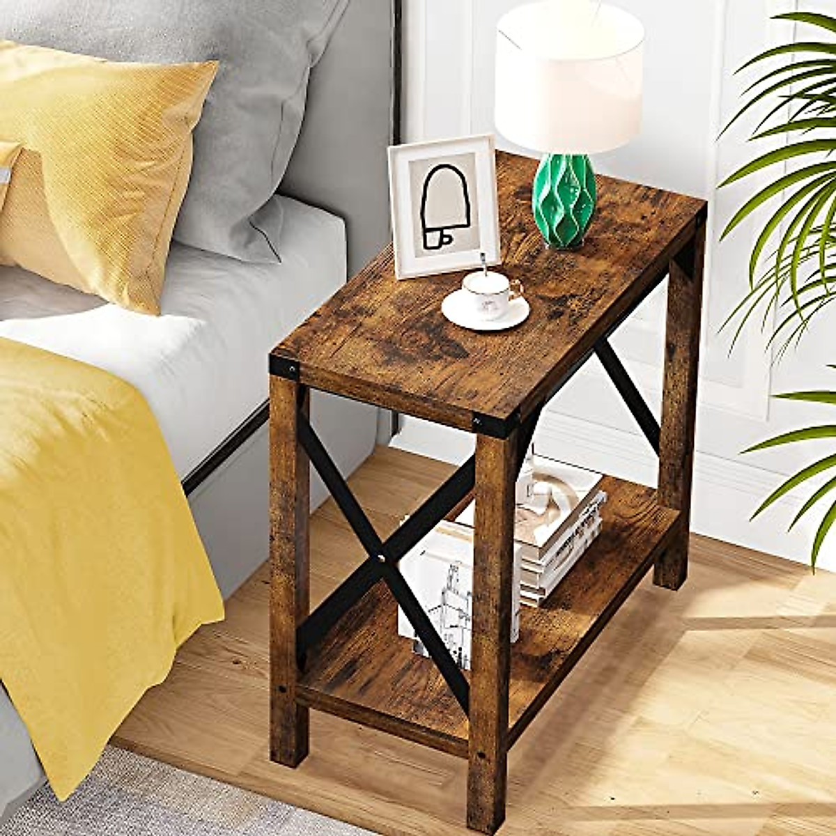 IDEALHOUSE Narrow End Table for Small Spaces, Rectangular Farmhouse Nightstand Sofa Side Table for Living Room, Bedroom, Lounge(Vintage)