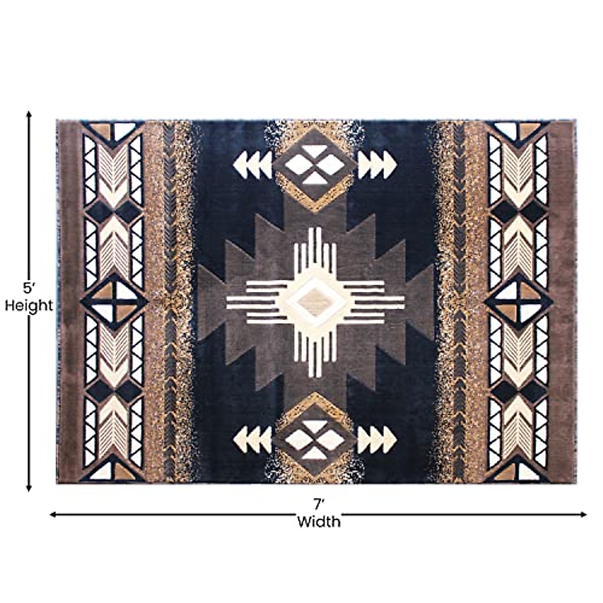 South West Native American Area Rug 5 Feet X 7 Feet Black Design C318