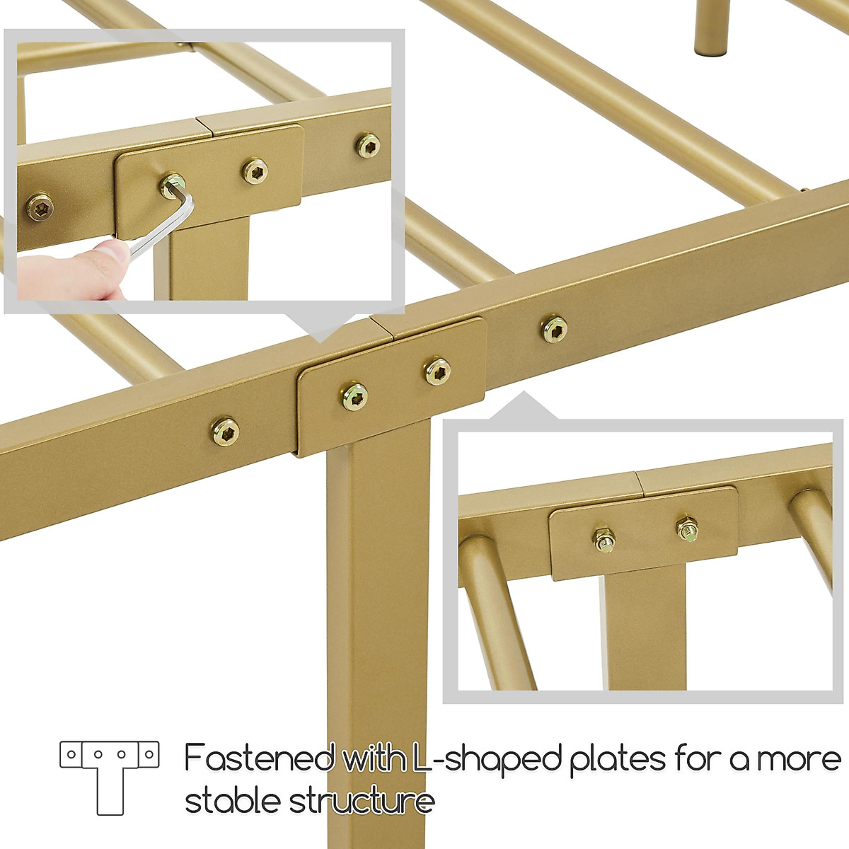 Yaheetech Twin Bed Frames Metal Platform Bed with Victorian Style Wrought Iron Headboard and Footboard/Easy Assembly/No Box Spring Needed/Antique Gold Twin Bed