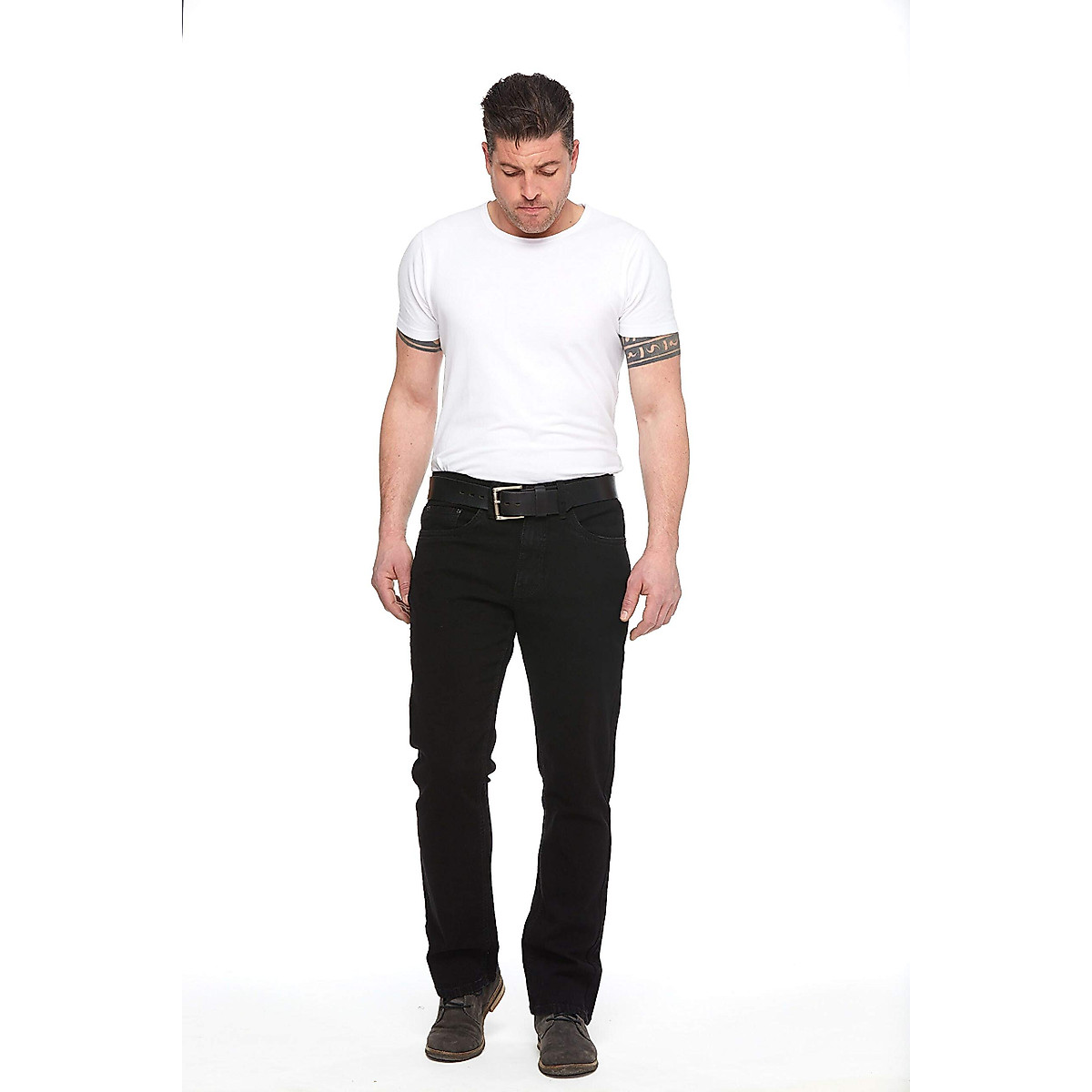 Urban Star Mens Jeans Relaxed Fit – Straight Leg Stretch Jeans for Men 34W x 34L Black