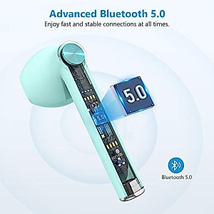 Hspro Wireless Earbuds, Bluetooth 5.0 Earbuds Touch Control in-Ear True Wireless Headphones, 20 Hrs Playtime with Charging Case, Hi-Fi Stereo Earbuds with Built-in Mic for Sports and Work, Green