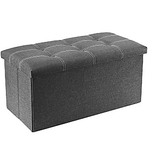 YOUDENOVA 43 Inches Folding Storage Ottoman Bench, Ottoman with Storage Footrest for Living Room, Bed End Bench Chest Seat with Divider, Faux Leather Grey