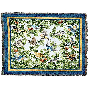 Pure Country Weavers Songbirds Blanket by Elena Vladykina - Bird Garden Floral Gift Tapestry Throw Woven from Cotton - Made in The USA (72x54)