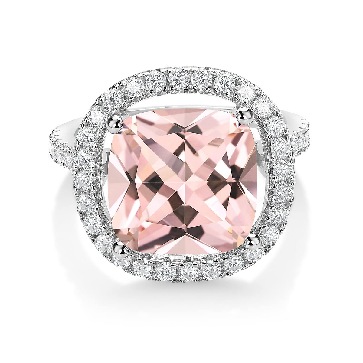 Gem Stone King 925 Sterling Silver 12MM Cushion Gemstone Birthstone and Moissanite Ring | Wedding Engagement Anniversary Promise Ring For Women | Available In Size 5, 6, 7, 8, 9