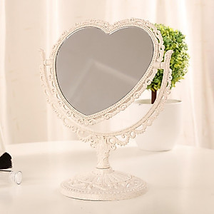 D&XQAUO Heart Shaped Mirror - Coquette Room Decor for Desk, Vanity & Bathroom - Cute Table Mirror with Stand (Beige)