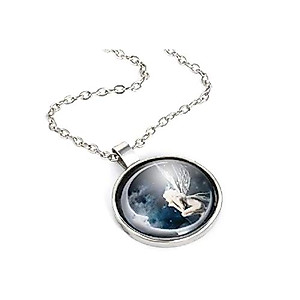 paweena Fairy on The Moon Photo Cabochon Glass Silver Chain Pendant Necklace Jewelry New