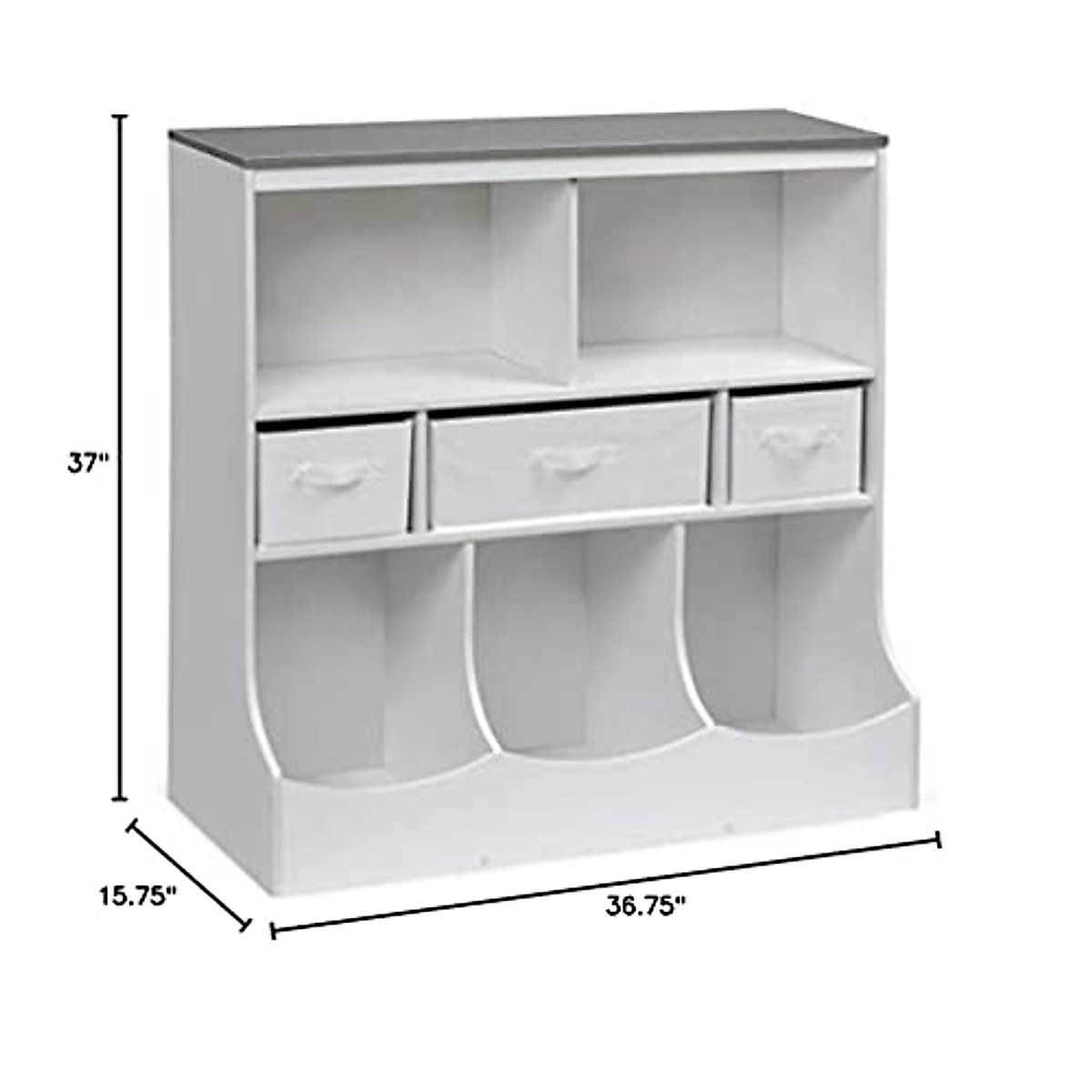 Badger Basket Combo Bin Toy Storage Unit and Book Shelf for Kids with 3 Baskets - White/Gray