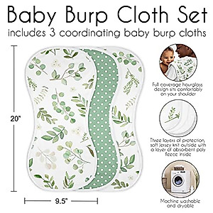 Sweet Jojo Designs Floral Leaf Baby Boy Girl Absorbent Burp Cloths Infant Newborn Green and White Boho Bohemian Gender Neutral Watercolor Botanical Flower Woodland Tropical 3 Pack Set Dribble Drool