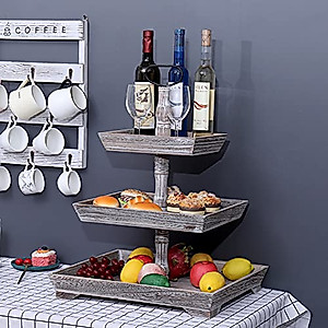 3 Tier Serving Tray Rectangle Tiered Tray Decorative 3 Tier Wood Serving Trays,Farmhouse Decor Holiday Home Decoration,Durable,Large Storage Tray (Rustic Brown)