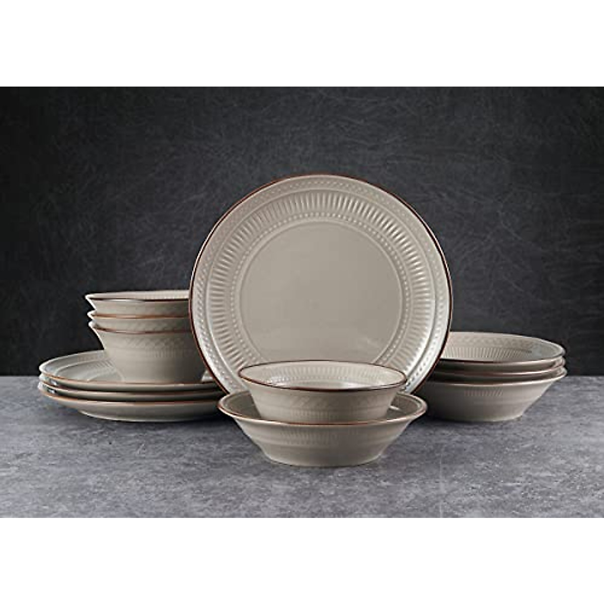 Pfaltzgraff Easton 12 Piece Dinnerware Set, Service For 4, Taupe