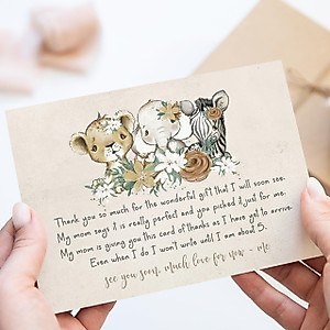Paper Clever Party Flora Safari Baby Shower Thank You Cards with Envelopes - 25 Pack - 4x6 Blank Notes with Prefilled Message from Baby Girl - Greenery Jungle Design