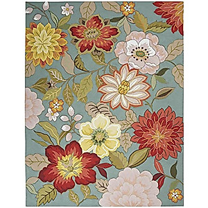 Nourison Fantasy Aqua 8' x 10'6" Area-Rug, Modern, Floral, Bed Room, Living Room, Dining Room, Kitchen, Easy washing, Non Shedding, (8' x 11')