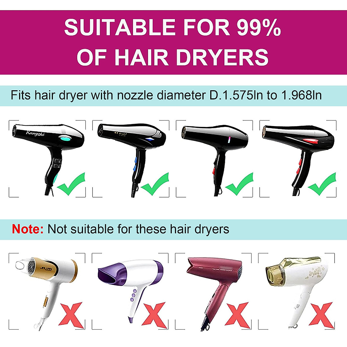 Collapsible Silicone Hair Dryer Diffuser - Travel and Easy Storage - Fit Most Hair Dryers with Nozzle Diameter D-1.575Inch to 1.968 Inch (4-5cm) - Pink