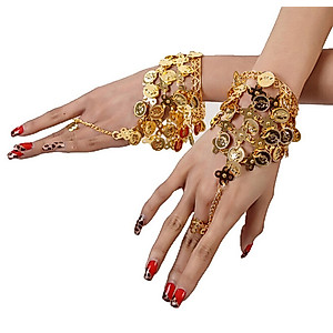 FZBNSRKO 2 Pcs Belly Dance Gold Triangle Bracelet Gypsy Jewelry Coin Bracelet Wrist Hand Bracelet Bangle Rings for Halloween Costume Present