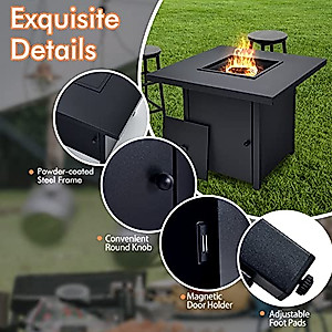 Tangkula 32 Inch Propane Fire Pit Table, Patiojoy 40,000 BTU Auto Ignition Square Gas Fire Table with Removable Lid, Fire Glass, Adjustable Flame, CSA Approved, Suitable for Balcony, Garden, Poolside