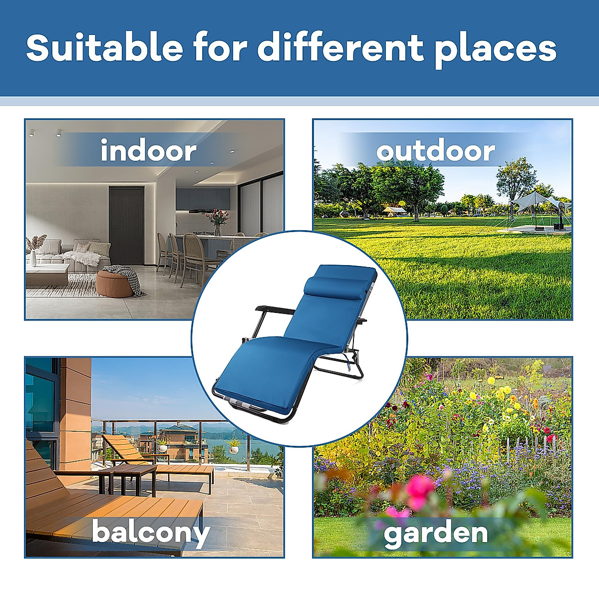 MABOZOO 2 Pack Outdoor Chaise Lounge Cushion with Adjustable Head Pillow,Waterproof & UV-Proof High Back Patio Chair Cushions,Patio Bench Cushion for Indoor Outdoor（Navy）