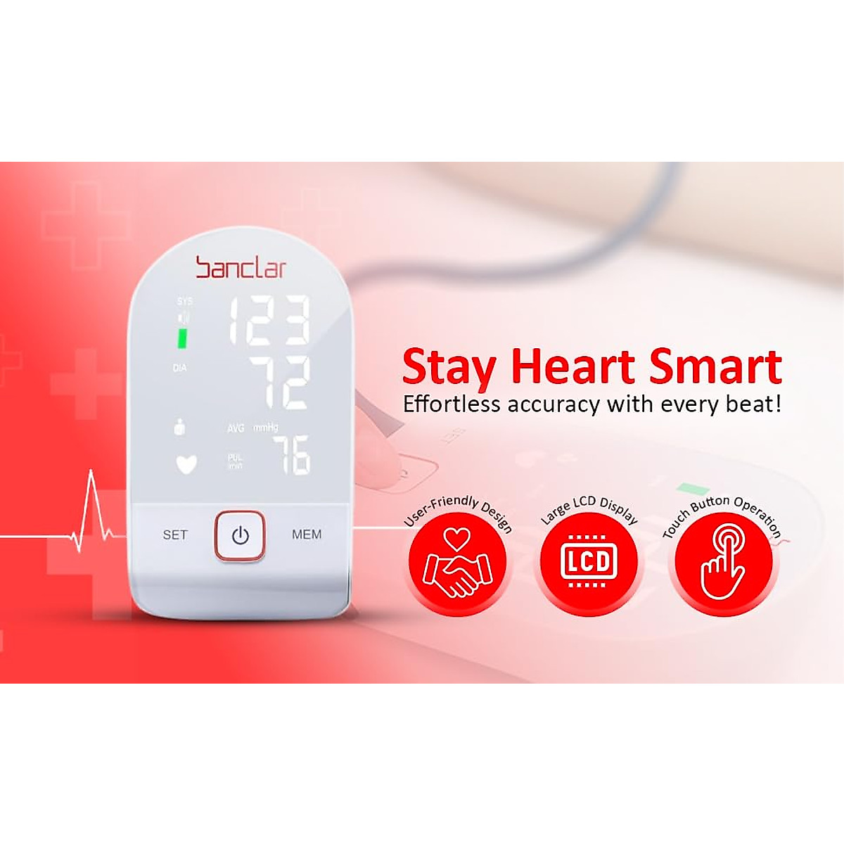 Upper Arm Blood Pressure Monitor - BANCLAR - Digital BP Machine with Adjustable Automatic Inflating BP Cuff - Blood Pressure Monitor for Home Use - sphygmomanometer - Blood Pressure - BPM