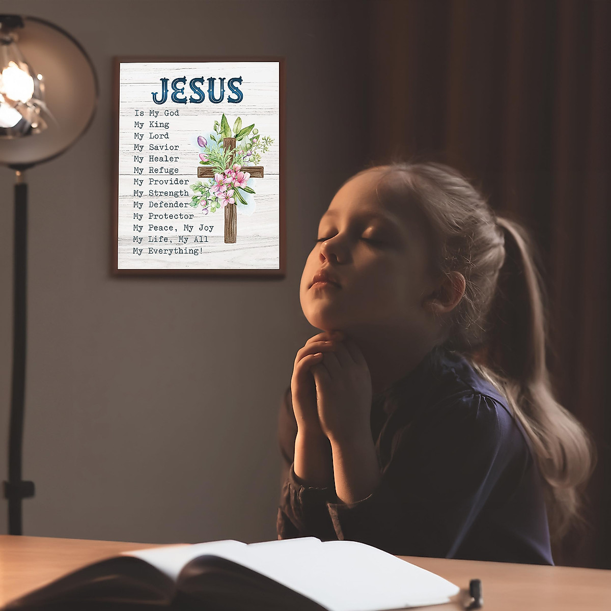 Jesus Is My God, King, Peace, Joy Inspirational Christian Wall Art Decor -8 x10" Rustic Floral Cross Print -Ready to Frame. Motivational Decor for Home-Office-Church. Great Religious Gift of Faith!