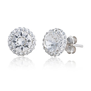 MAX + STONE Sterling Silver Crystal Halo Clear Stud Earrings