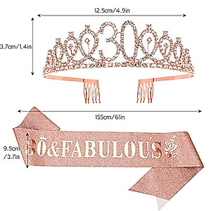 30th Birthday Sash and Tiara for Women, 30th Birthday Decorations for Women, 30th Birthday Sash, Rose Gold 30 & Fabulous Birthday Sash and Tiara for Women, 30th Birthday Gifts for Her