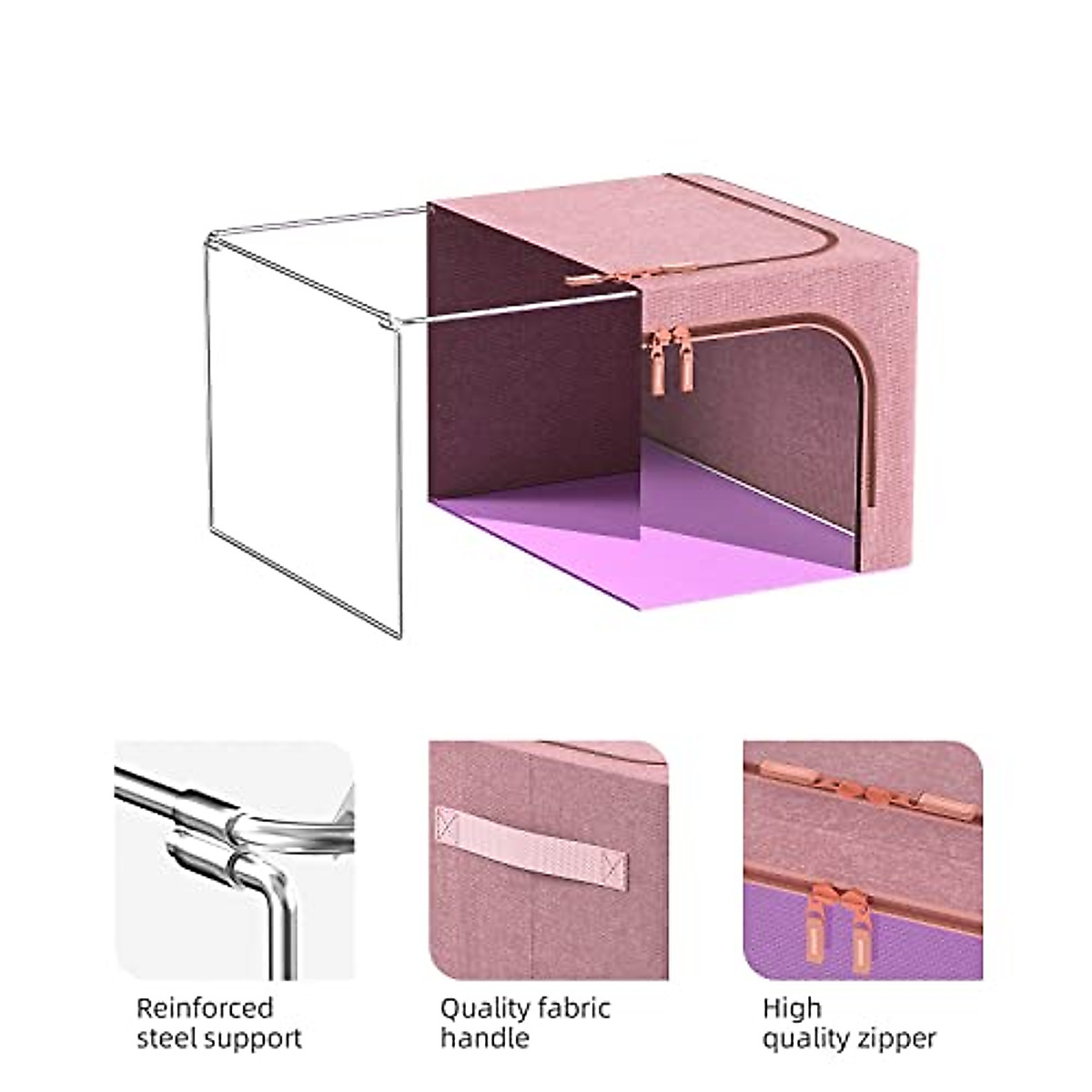 2 Pack Stackable Storage Bins - Foldable Metal Frame Storage Boxes for Clothes Double Zipper Fabric Box Organizer Set with Carrying Handles and Clear Window (11L, Red)