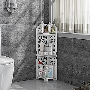 MENGK 3 Tier White Wooden Corner Shelf Unit Home Decor Bathroom Storage Unit Furniture