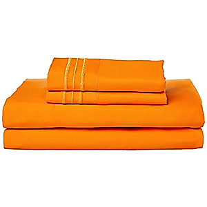 Celine Linen Best, Softest, Coziest Bed Sheets Ever! 1800 Thread Count Egyptian Quality Wrinkle-Resistant 4-Piece Sheet Set with Deep Pockets, King Vibrant Orange