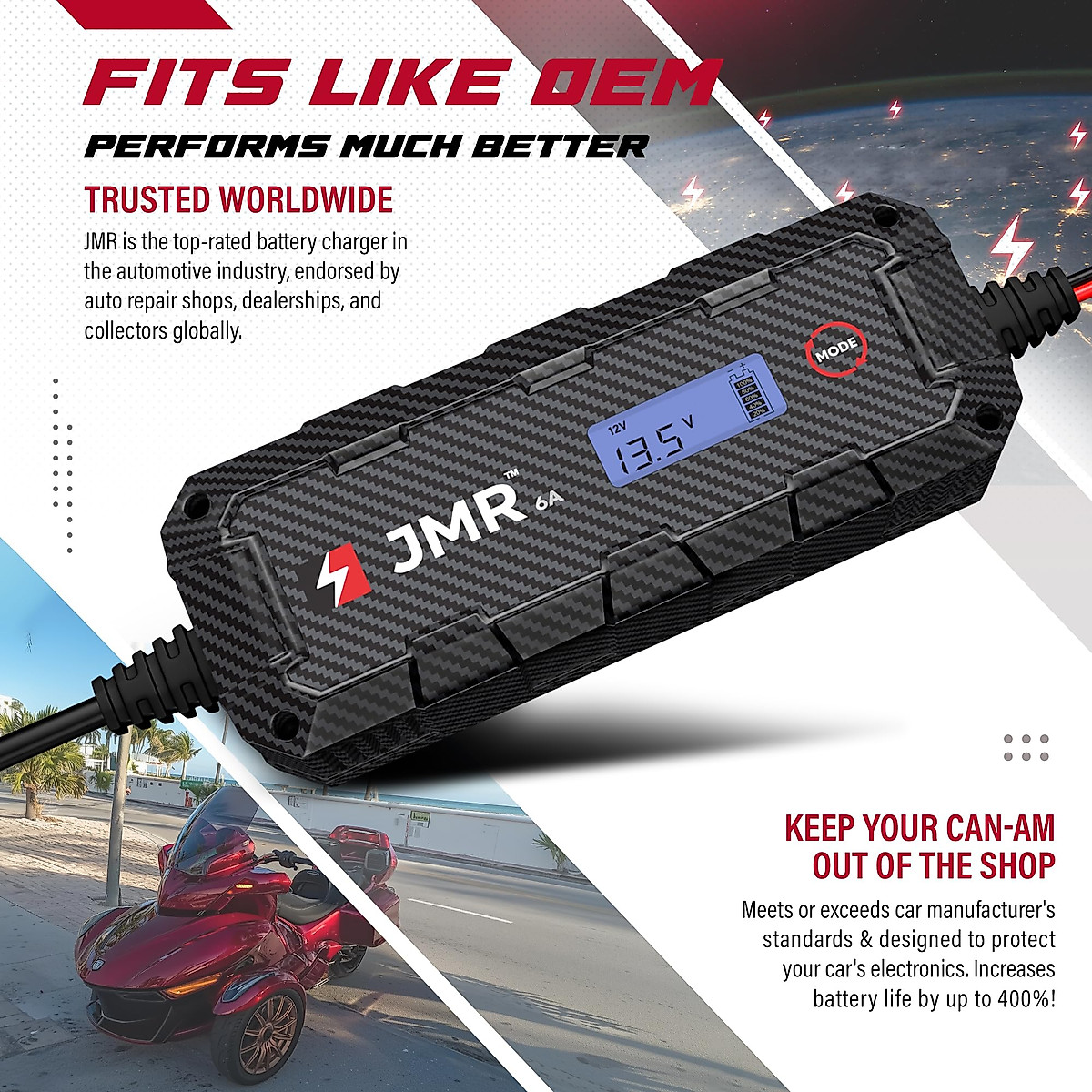 JMR Battery Charger for Can-am Spyder Maverick Defender Commander Ryker Outlander Renegade All Models Trickle Charger Conditioner Maintainer (No Lithium Mode)