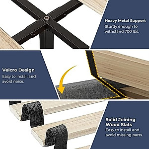 IULULU Queen Bed Frame, Upholstered Platform Bed Frame with Linen Fabric Headboard, Queen Size Mattress Foundation with Wooden Slats Support, Easy Assembly, No Box Spring Needed, Dark Grey