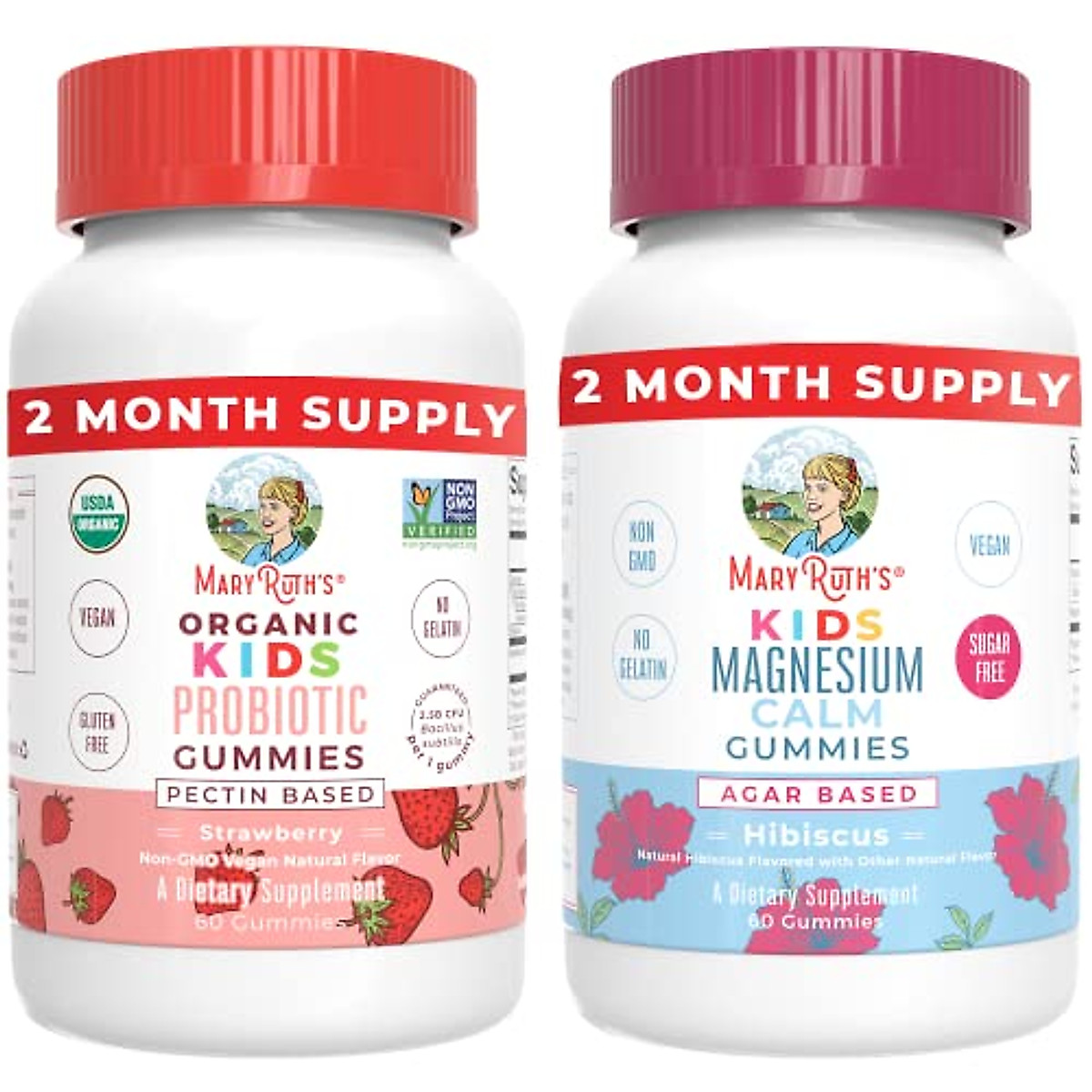 Kids Magnesium Citrate Gummies & Kids Probiotic Gummies Bundle by MaryRuth's | Magnesium Supplement | Stress Relief, Bone, Nerve Health | Digestive Support, Immune Support & Gut Health Supplement.