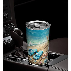 20oz Flip Flop Tumbler, Summer Sea, Ocean, Beach Gifts, Coffee Thermos for Women, Stainless Steel Double Wall Vacuum Insulated Coffee Mug, Travel Cup with Lid