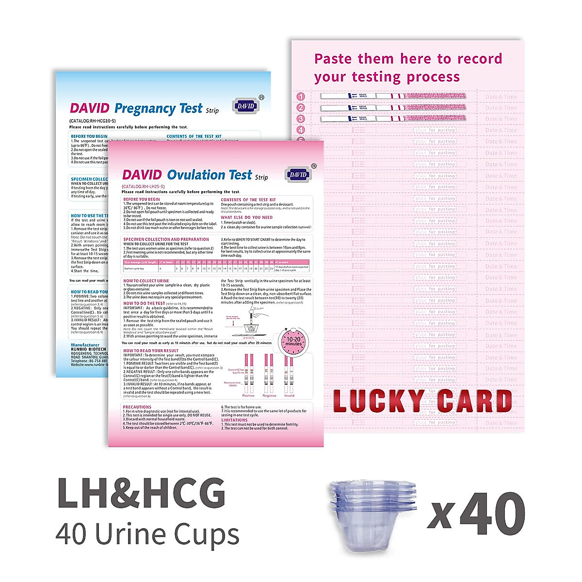 DAVID Ovulation Predictor Kit, 30 Ovulation Tests + 10 Pregnancy Tests Strips, 40 Count with Urine Cups, Fertility Test for Women, Over 99% Accurate (30LH-10HCG), EXP 10-30-2023
