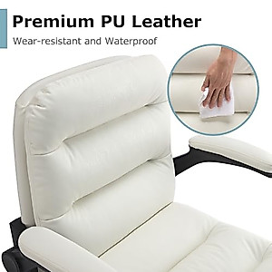 VECELO Ergonomic Swivel Office Desk Chair with Flip-up Armrest and Adjustable Height, Lumbar Support & PU Leather Thickened Cushion, for Computer Task Work, White