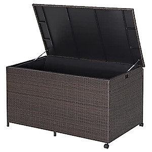 Giantex Wicker Outdoor Deck Box - 133 Gallon Storage Box with Lid, Waterproof Liner and Universal Wheels, PE Rattan Storage Container for Cushions, Gardening Tools, Patio Storage, Brown