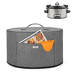 Luxja Slow Cooker Cover (Aluminum Foil Lining), Slow Cooker Dust Cover Fits for Most 6-8 Quart Oval Slow Cooker, Gray