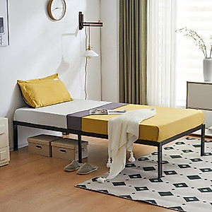 Bonnlo 14 Inch Metal Platform Twin Bed Frame, No Box Spring Needed,Mattress Foundation,Heavy Duty Steel Slat Support,No Box Spring Needed,Black