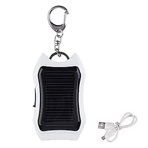 Pssopp Solar Portable Mini Power Bank LED Flashlight USB Battery Pack Keychain for Outdoor Emergency Phone Charging (White)