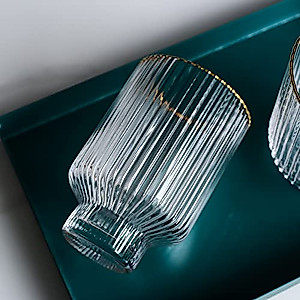 1500 C Tabletop Tiara Optic Swirl Bedside Carafe 1 Pitcher 59 oz. and 2 Tumblers 11.5 oz. Gold Rim Bedside Water Carafe with Glass Cups for Nightstand