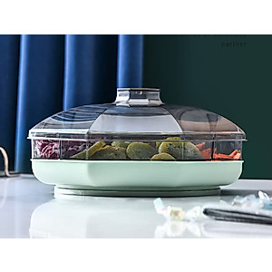 Easy Essentials Food Storage Container Bins, Divided Lazy Susans Turntable Organizer Bins Appetizer Tray, Round Reusable Snack Containers for Compartment Round Plastic Food Storage (Green)