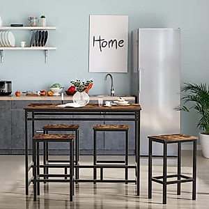 AOOU Dining Table Set for 4, 5 Piece Space Saving Dinette Table, Kitchen Counter with 4 Bar Stools, Sturdy Wood Table Top with Metal Legs for Kitchen, Dining Room, Restaurant, Pub