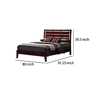 Benjara Transitional California King Size Wooden Bed with Slatted Headboard, Brown
