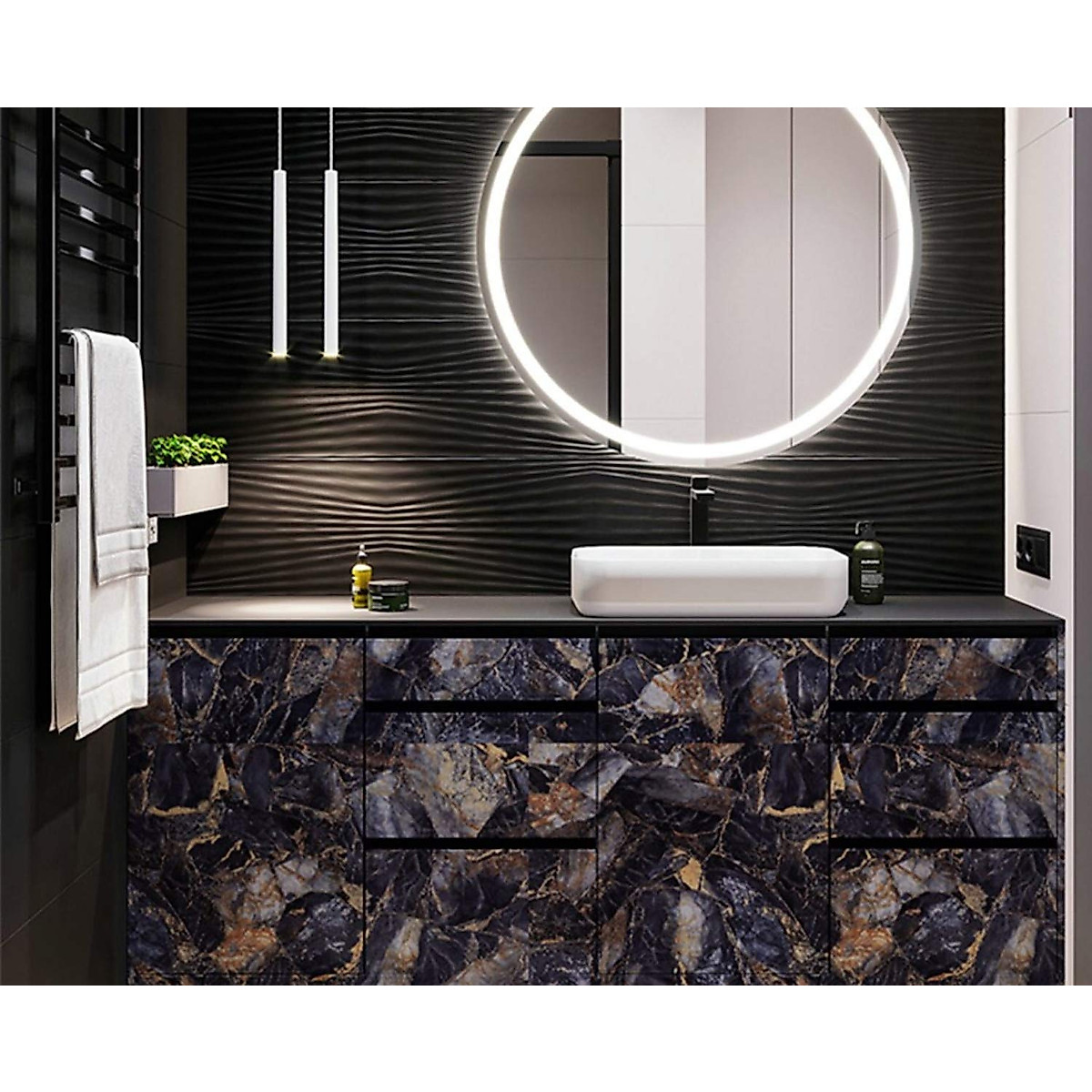Yancorp Dark Blue Black Marble Wallpaper Removable Wallpaper Film Self-Adhesive Granite Kitchen Peel Stick Backsplash Tile Countertop Shelf Liner (16"x78")