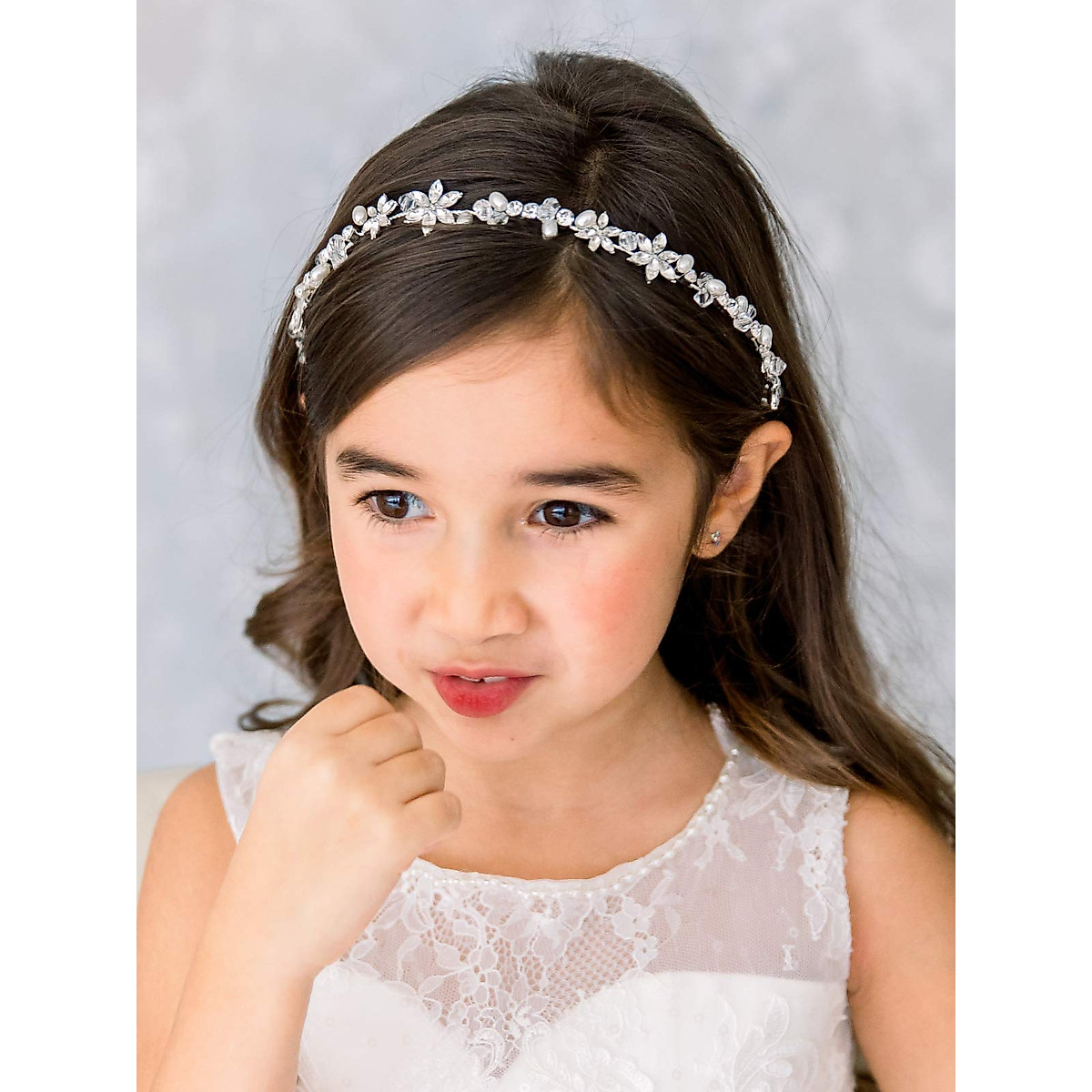 SWEETV Silver Flower Girl Headpiece for Wedding Crystal Floral Girls Headband Princess Hair Accessories for Birthday Party, First Communion